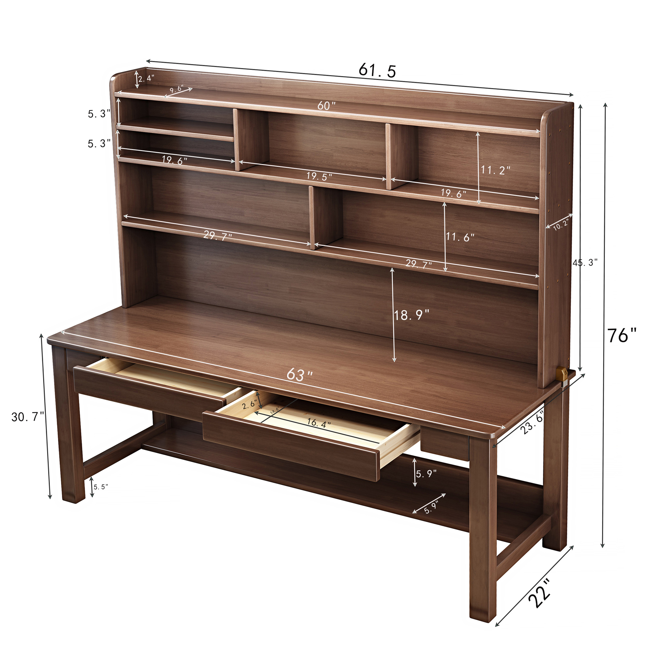 BALANBO Solid Wood Kids Desk with Hutch and Shelves, Study Computer ...